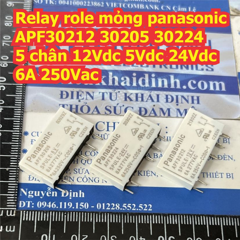 Relay role mỏng panasonic APF30212 30205 30224 5 chân 12Vdc 5Vdc 24Vdc ...