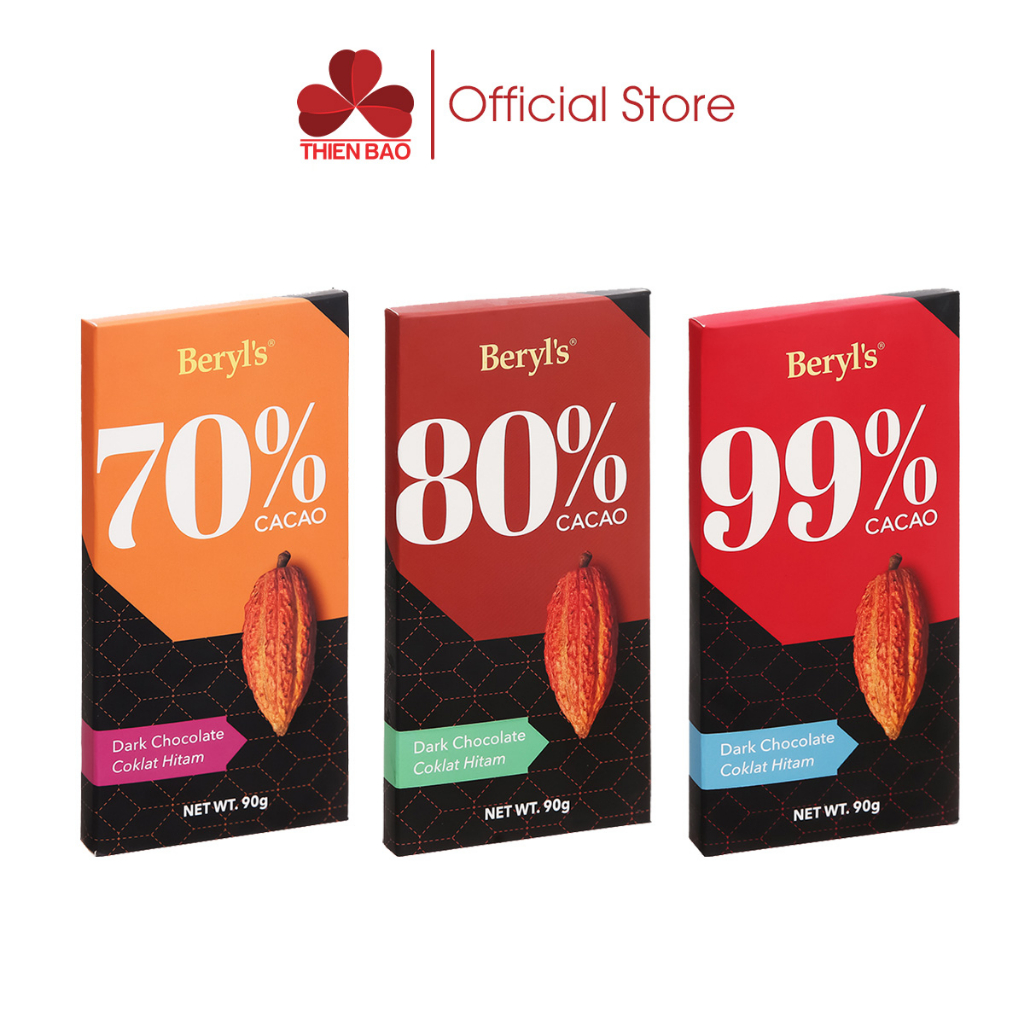 Socola đắng không đường Beryl's 70% 80% 90% ca cao thanh 90g | Shopee ...