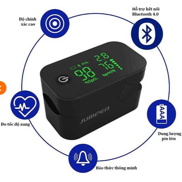 Máy đo nồng độ oxy và nhịp tim Jumper JPD 500G (Màn hình Led, kết nối ...