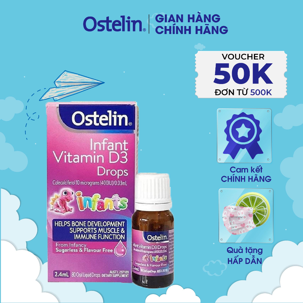 Vitamin D3 400IU Ostelin Infant Kids Drop 2.4ml cho trẻ sơ sinh giúp ...
