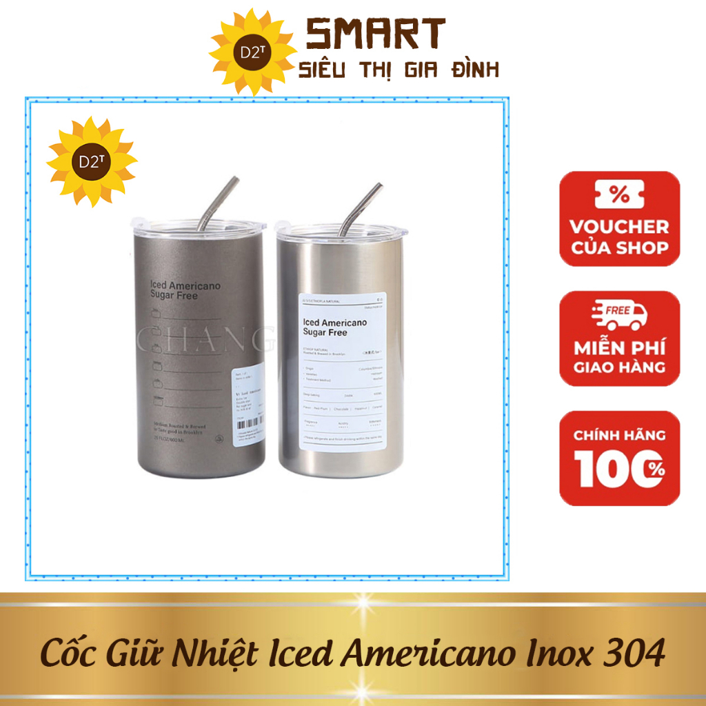 Cốc Giữ Nhiệt Iced Americano Inox 304 Ly Uống Coffee 600ML Giữ Nhiệt 6-8 Tiếng Kèm Ống Hút, Cốc ...