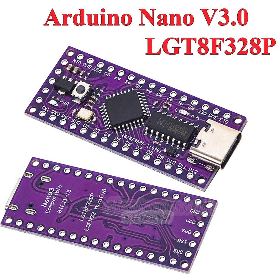 Mạch Arduino Nano V3.0 LGT8F328P LQFP32 MINIEVB cổng TYPE-C thay thế Arduino Nano 328 | Shopee ...