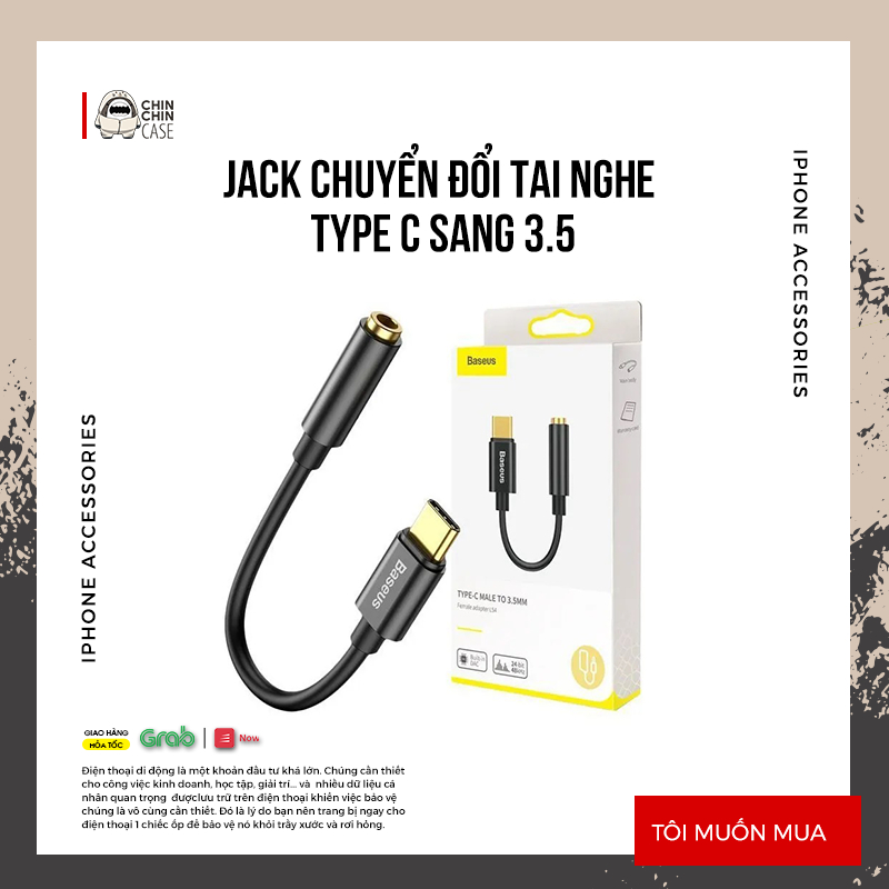 Jack chuyển đổi tai nghe type c sang 3.5 có mic đàm thoại Baseus - đầu chuyển typec ra 3.5mm ...