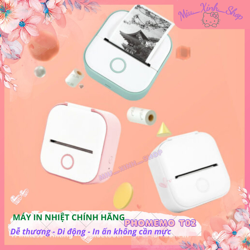 💞Dễ thương - Chính hãng💞 Máy In Nhiệt Aimo Phomemo T02 Không Dây Kết ...