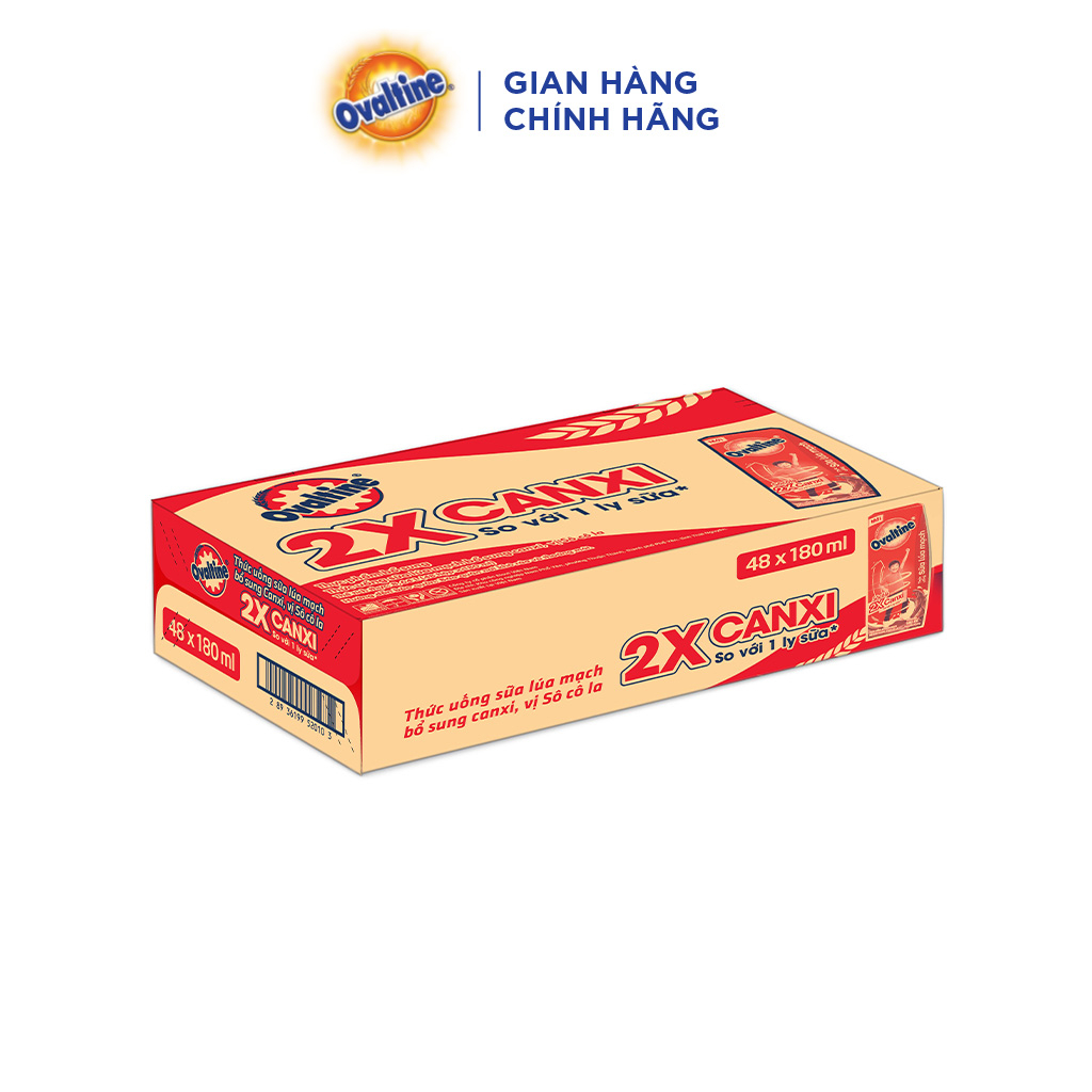 Thùng 48 hộp Thức uống lúa mạch gấp đôi Canxi hương vị sô-cô-la Ovaltine (180ml x 48) | Shopee ...