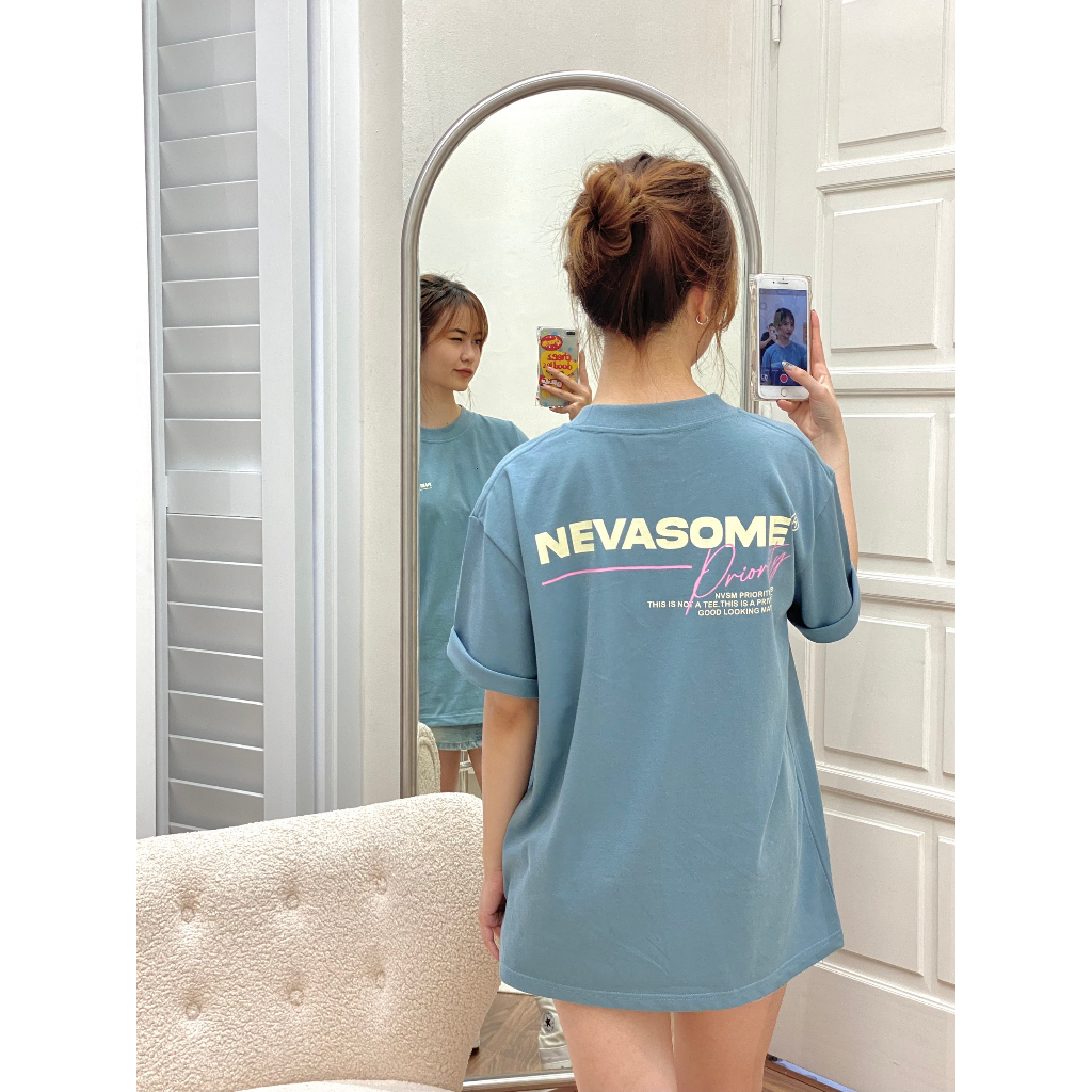 Áo Thun Oversize Local Brand NEVASOME Priority Xanh Blue Cotton Tay Lỡ ...