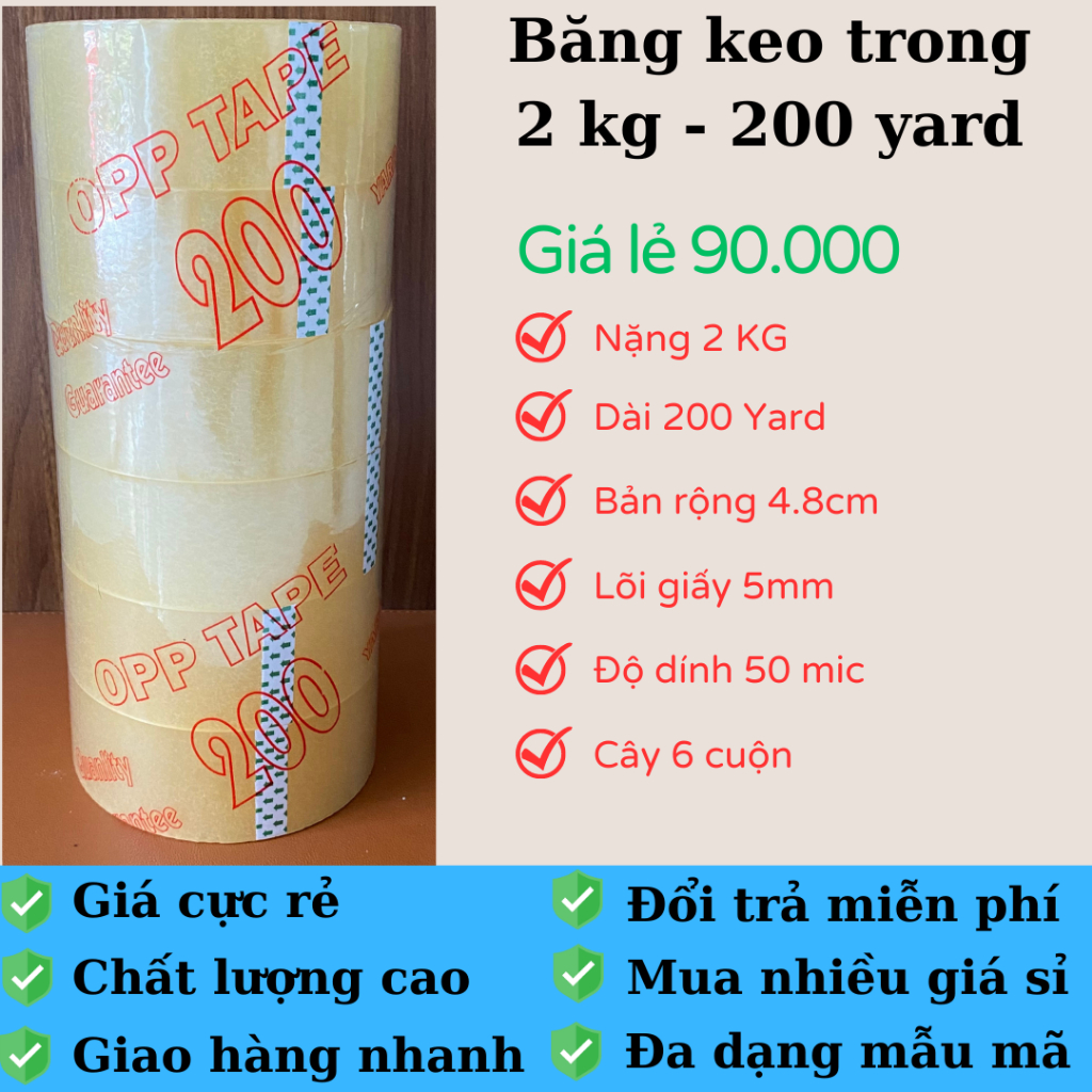 Băng Keo, Băng Dính Trong/Đục 200 Yard 2 Kg 4.8cm Cây 6 Cuộn | Shopee Việt Nam