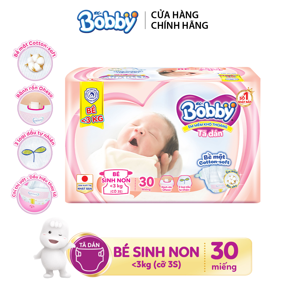 Tã dán Bobby cho trẻ sinh non dưới 3kg 30 miếng | Shopee Việt Nam