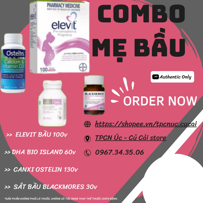 combo CHO BÀ BẦU 💥 ELEVIT 💥 DHA BIOISLAND 💥 CANXI OSTELIN 💥 SẮT BLACKMORES | Shopee Việt Nam