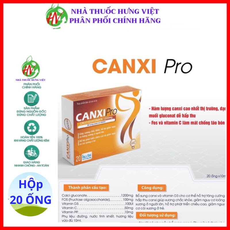 canxipro Calci Gluconate 1200mg hộp 20 ống Canxi pro bổ sung canxi và ...