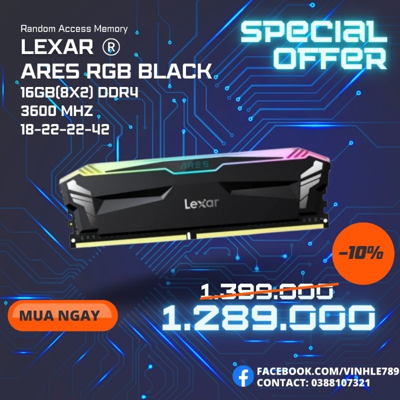 Ram Lexar ARES RGB Black – 16GB (2x8GB) DDR4 – Bus 3600MHz – LD4BU008G ...