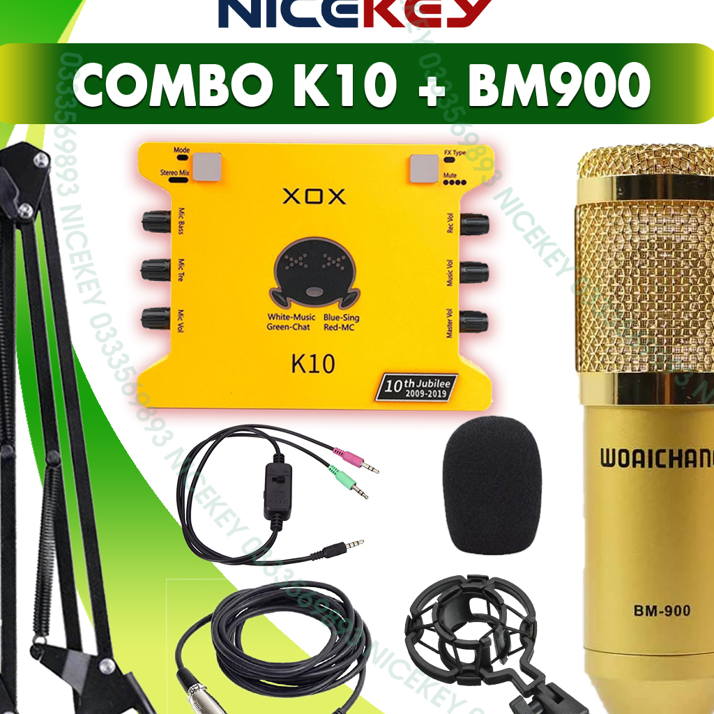 Bộ combo Sound Card K10 , Micro Thu Âm Livestream BM 900, Thu Âm Điện ...
