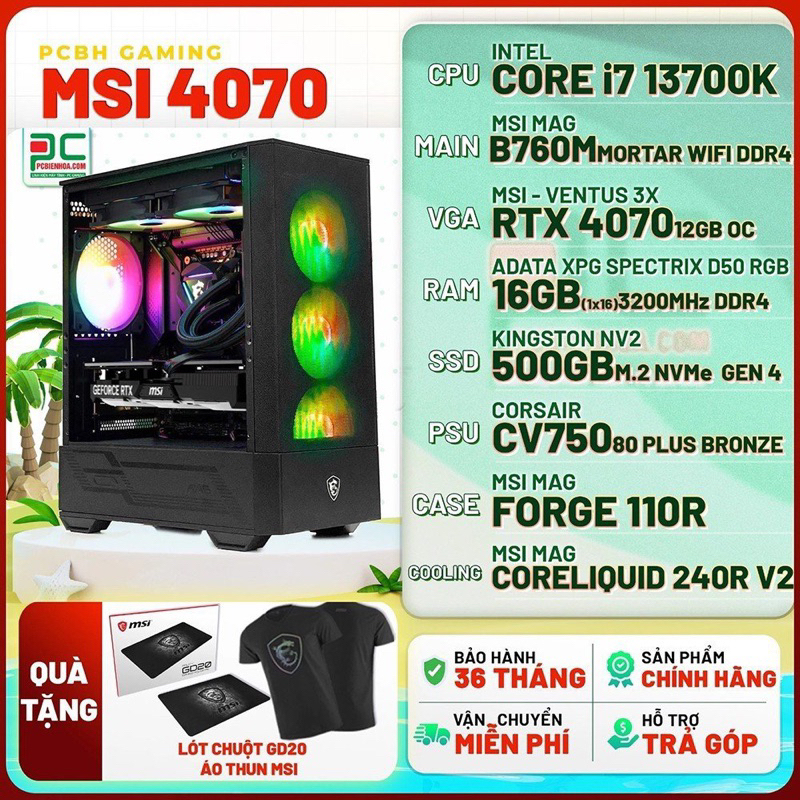 PCBH GAMING MSI 4070 ( CORE I7 13700K / B760M / RTX4070 12GB / 16GB ...