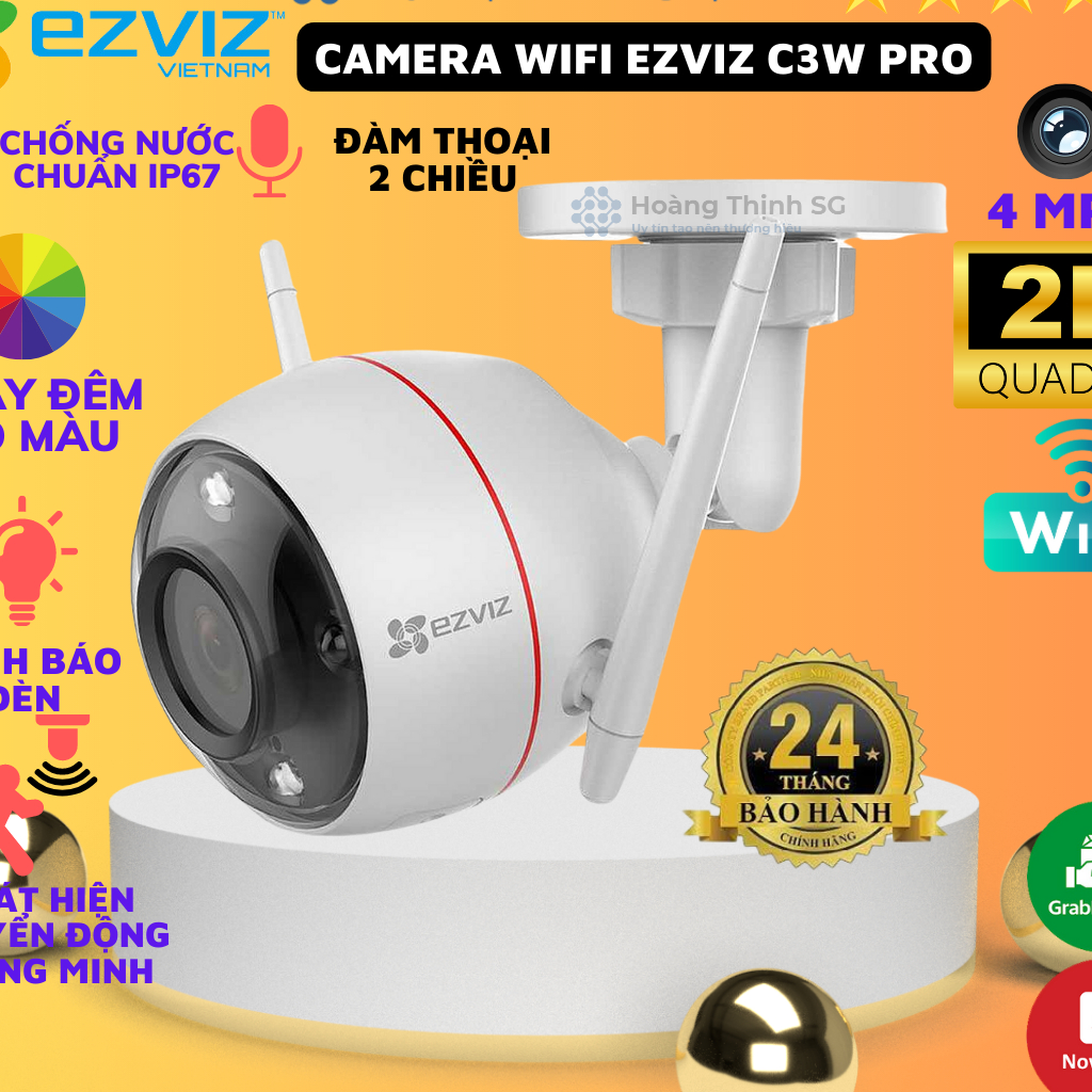Camera Wifi Ezviz C3W Pro 4mpx 2K, Camera ngoài trời C3W Pro có màu ban ...