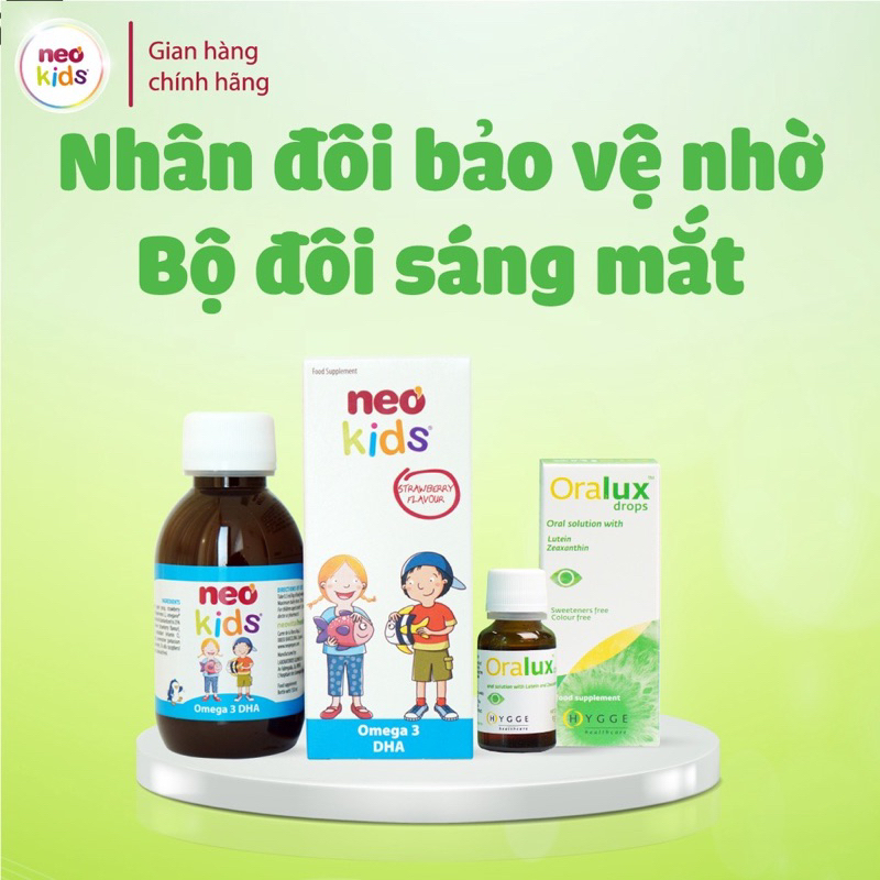 Bộ đôi sáng mắt Neo Kids Omega 3 DHA và Oralux Drop giúp nuôi dưỡng tế ...