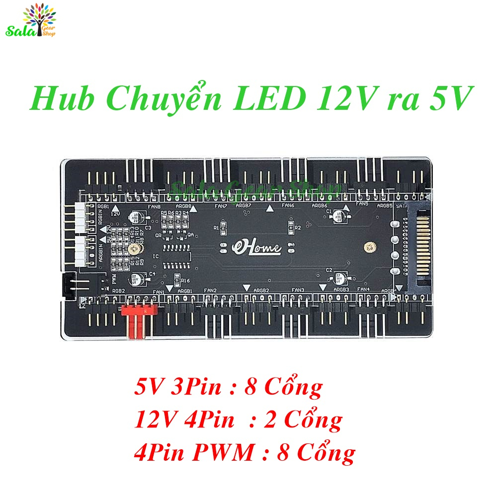 Hub Chuyển LED 12v ra 5v Kèm 8 Cổng LED 5V - 8 Cổng Quạt 4Pin PWM | Shopee Việt Nam