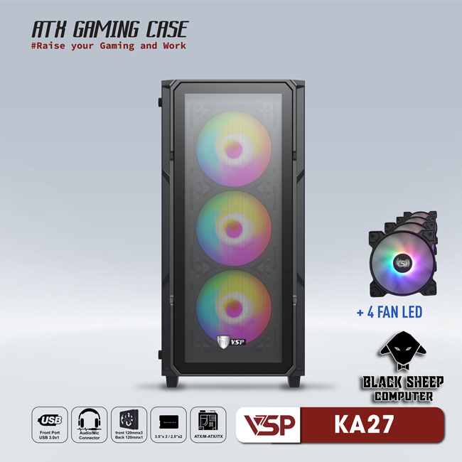 Vỏ Case VSP KA27 BLACK (SẴN 4 FAN LED) | Shopee Việt Nam