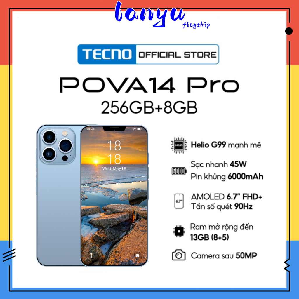 Điện thoại Gaming Tecno POVA 14 PRO MAX 8GB+256GB dimensity 9000 Deca Core 6000 mAh Sạc nhanh ...