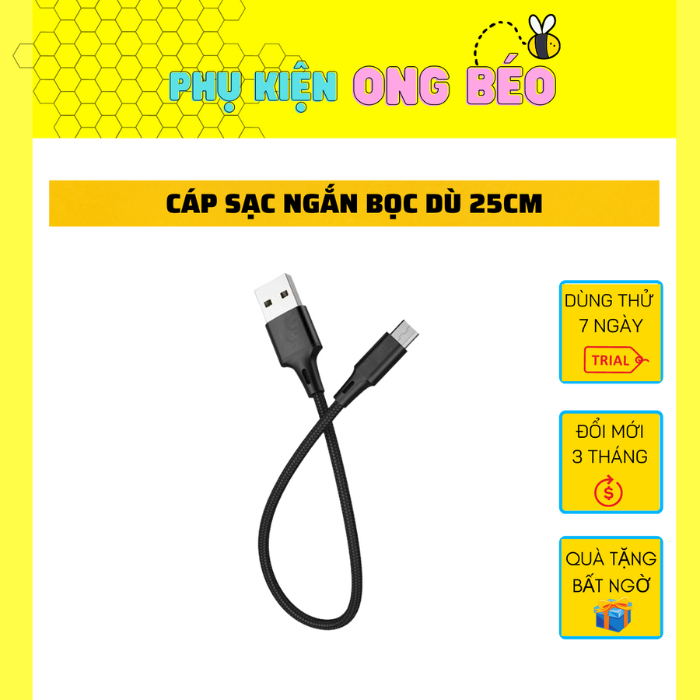 Cáp sạc ngắn bọc dù 25cm dùng cho sạc dự phòng Type C, Micro, Táo - BEETECH | Shopee Việt Nam