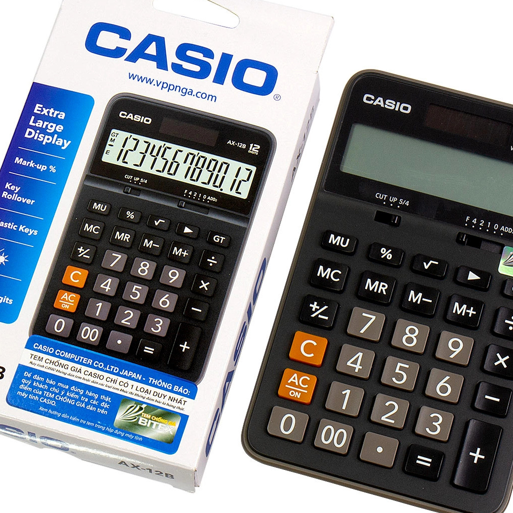 Máy Tính chính hãng Casio AX-12B - hiển thị 12 số, Bảo Hành 5 năm ...