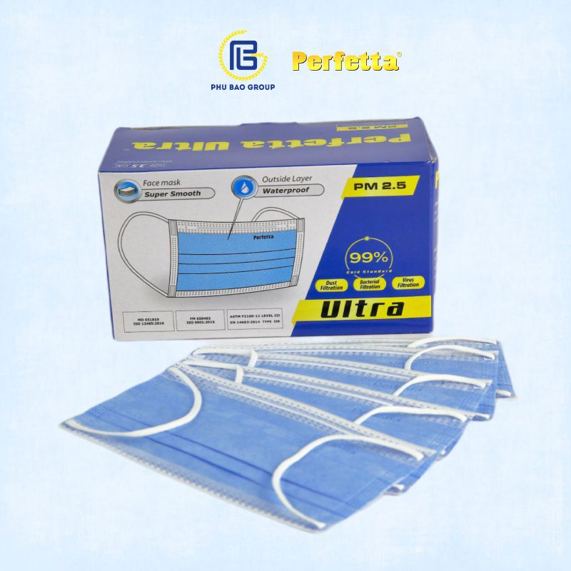 [Hộp 50 cái] Khẩu trang y tế 4 lớp Perfetta Ultra Trắng/Xanh | Shopee ...