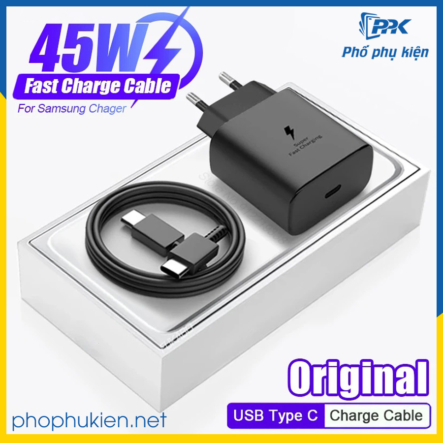 Bộ Sạc Siêu Nhanh 45W Zin Samsung Cho S23 Ultra, S22 Ultra, Note10 plus, S20 Ultra, Tab S7 Chân ...