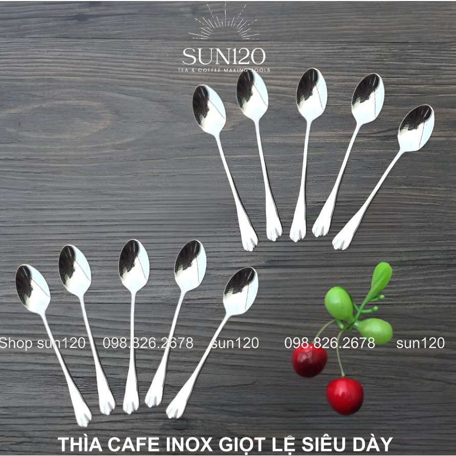 Set 10 thìa cafe inox cán ngắn dày đẹp Giọt Nước Sun hàng cao cấp ...