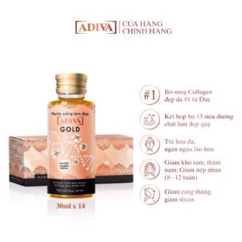 Nước Uống Làm Đẹp da Collagen ADIVA Gold (14 Chai/Hộp)-30ml | Shopee ...