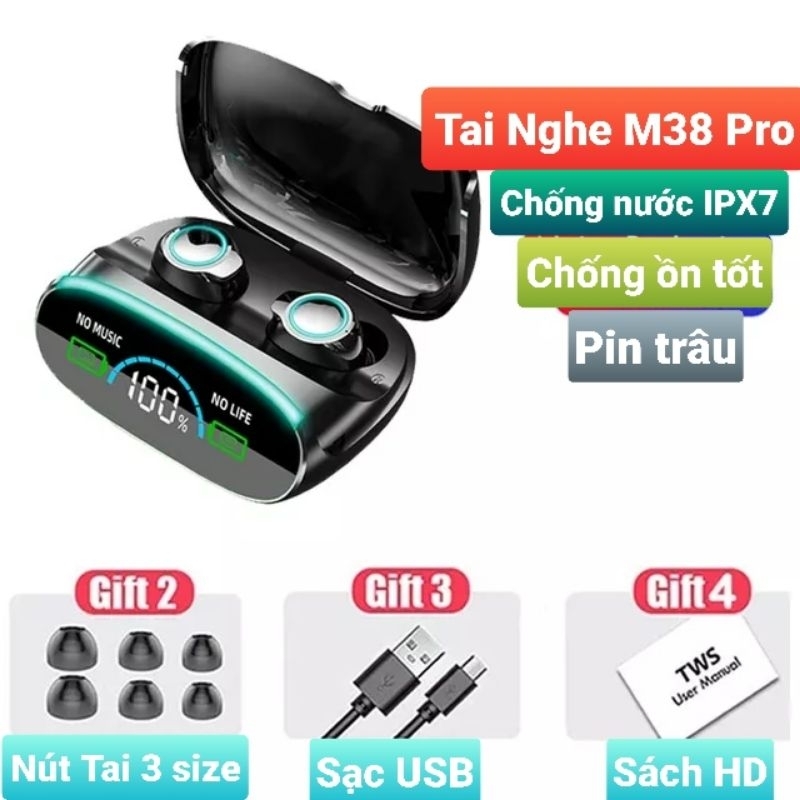 Tai nghe Bluetooth M38 Pro chống nước, pin trâu, âm thanh hifi 8D | Shopee Việt Nam
