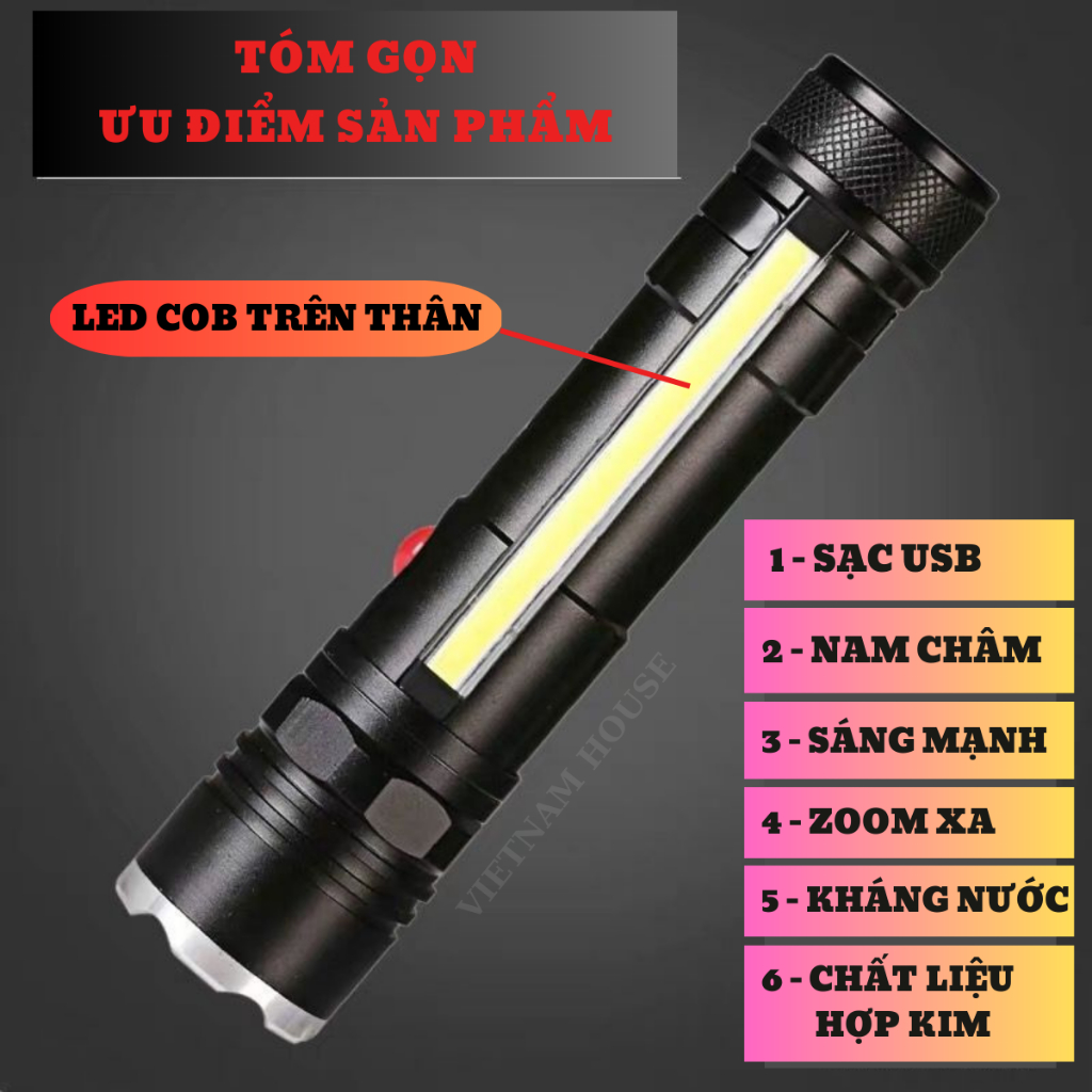 Đèn Pin Cầm Tay XML - T12 Chiếu Sáng Tốt, Thân Hợp Kim Nhôm Nhỏ Gọn, Sạc Usb Có Led Cob Nam Châm ...