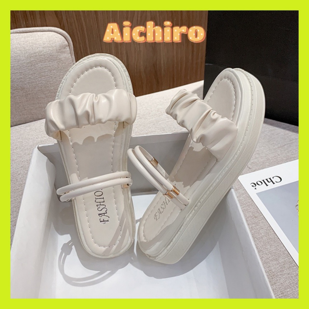 Dép Sandal nữ 2 quai nhún bèo đế bánh mì 3cm da mềm đi 2 kiểu,Sandal ...