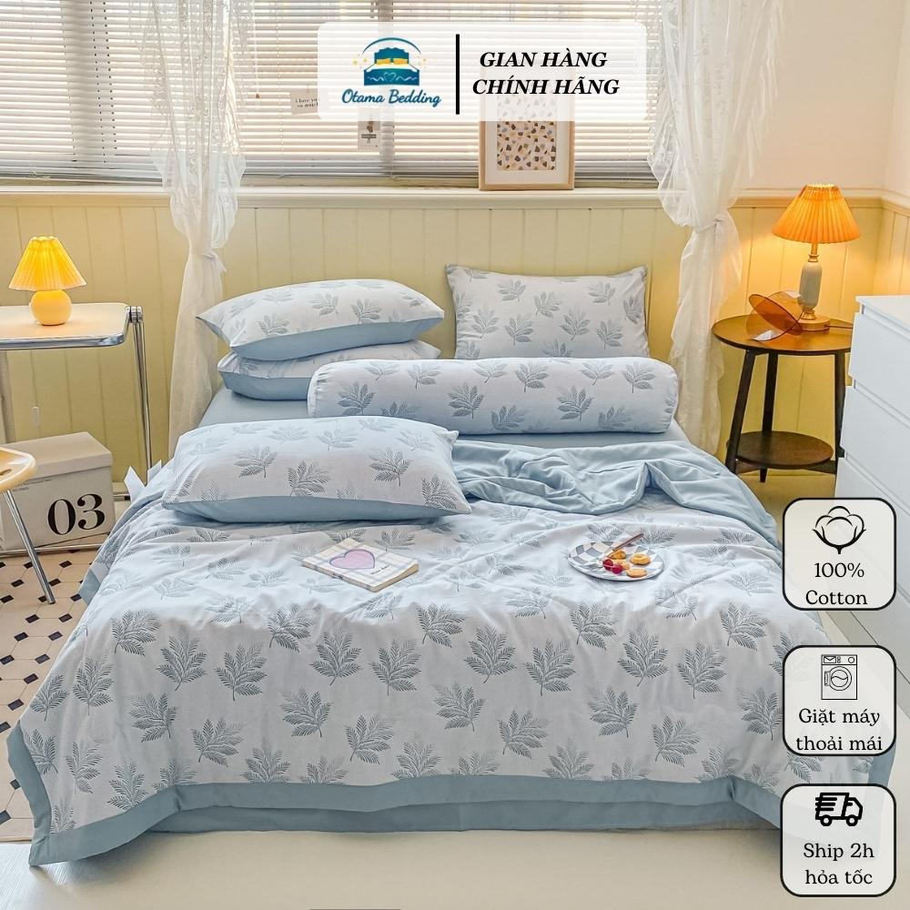 Bộ 5 món chăn ga gối nệm kèm vỏ ôm chất cotton đũi mềm mát thoáng khí ...