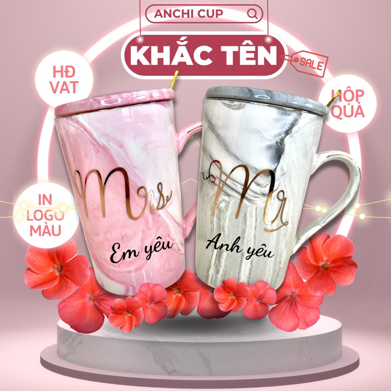 [KHẮC TÊN] Ly cốc sứ CẶP ĐÔI Mr&Mrs - HÌNH THẬT, cốc sứ IN HÌNH THEO YÊU CẦU ý nghĩa CÓ NẮP và ...