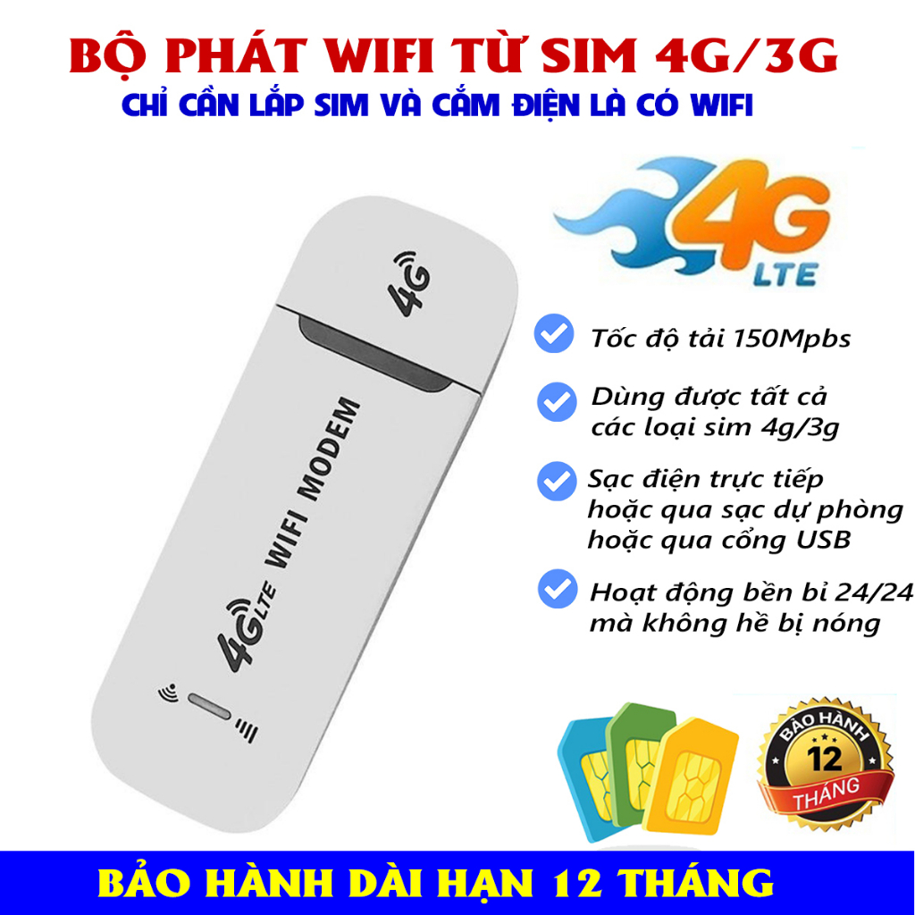 Cục phát wifi từ sim 4G, USB MODEM, USB wifi lắp sim 4G tiện lợi khi lắp trên ô tô, PC hay dùng ...