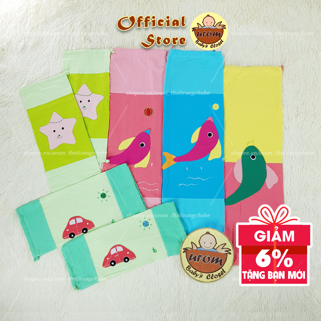 Vỏ áo gối ôm cho bé vải Cotton Cara dây rút hình họa tiết trẻ em dễ ...