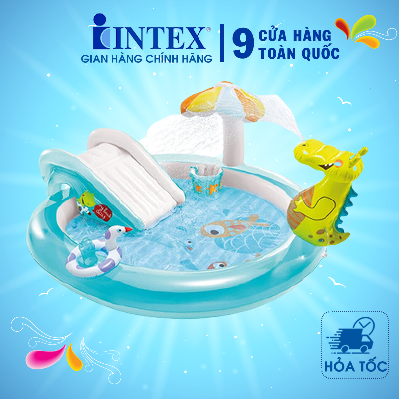 Bể bơi phao cho bé Intex 57165, bể bơi cầu trượt phun nước mini trong ...