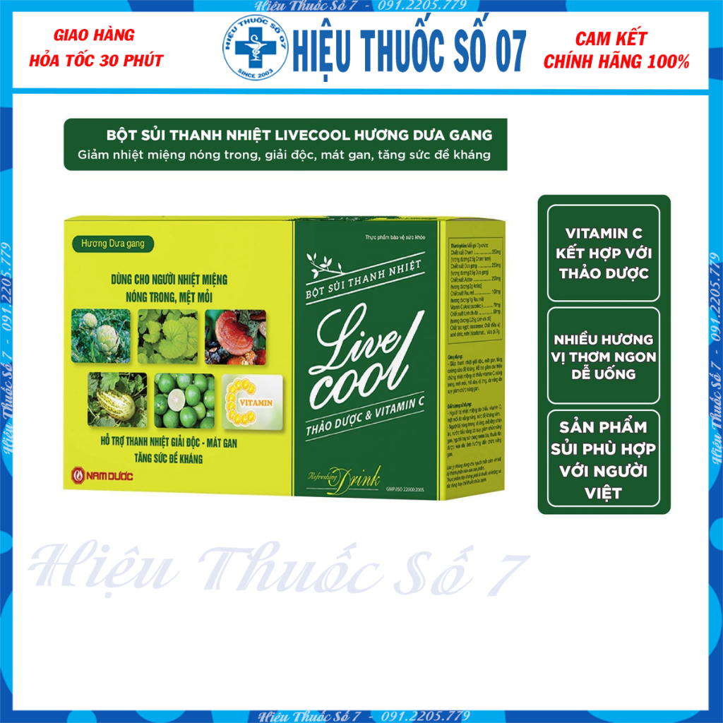 Bột sủi thanh nhiệt Livecool hương chanh và dưa gang 10 gói x7g hỗ trợ ...