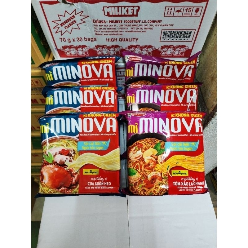 Thùng 24 gói mì Minova ( mix 12 gói vị cua sườn heo + 12 gói tôm xào lá ...
