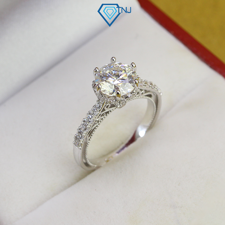 Nhẫn nữ kim cương Moissanite 8ly xi bạch kim sang trọng kiểm định GRA ...