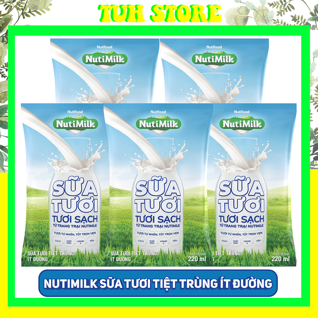 Combo 5 Bịch Sữa tươi ít đường NutiMilk 220ml/bịch-TUH | Shopee Việt Nam