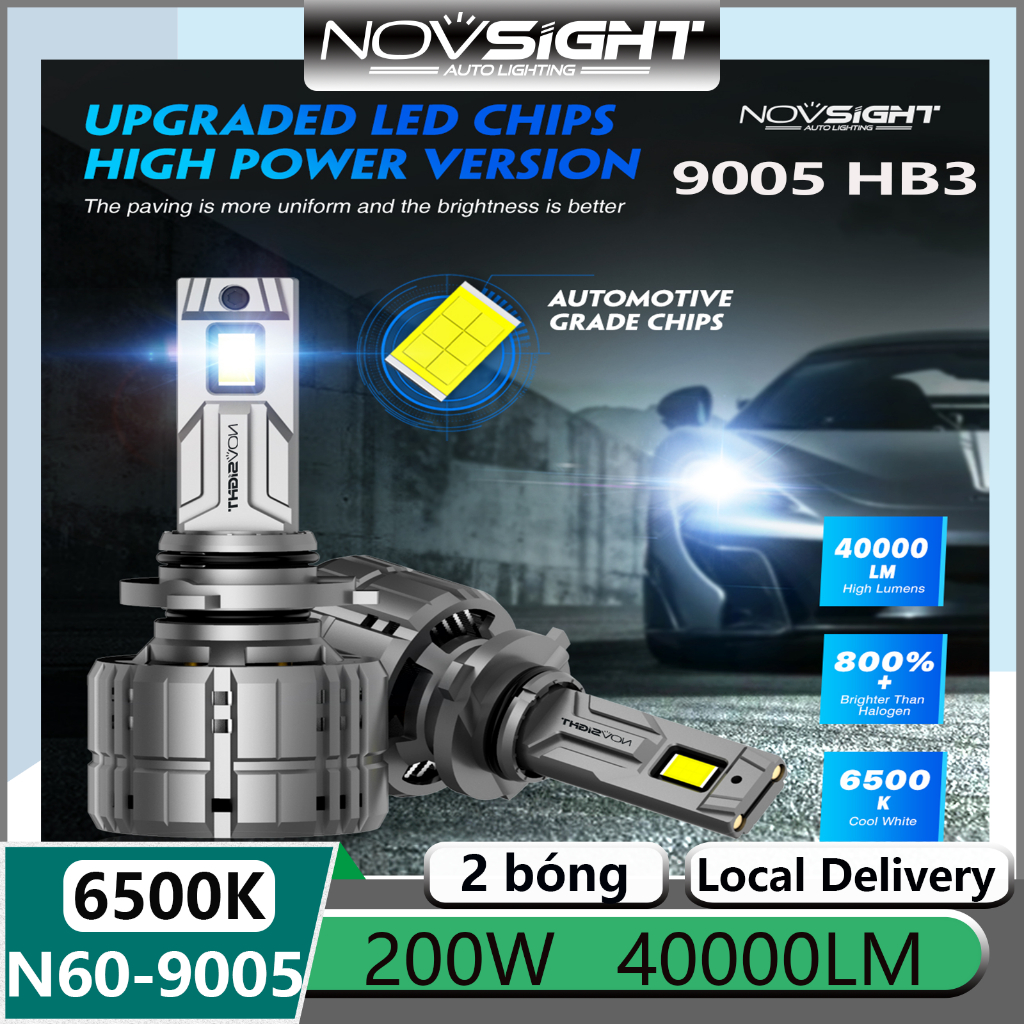 2 Đèn pha ô tô LED Novsight N60 9005 HB3 200W 40000LM 6500K Bóng đèn LED siêu sáng cho chùm tia ...