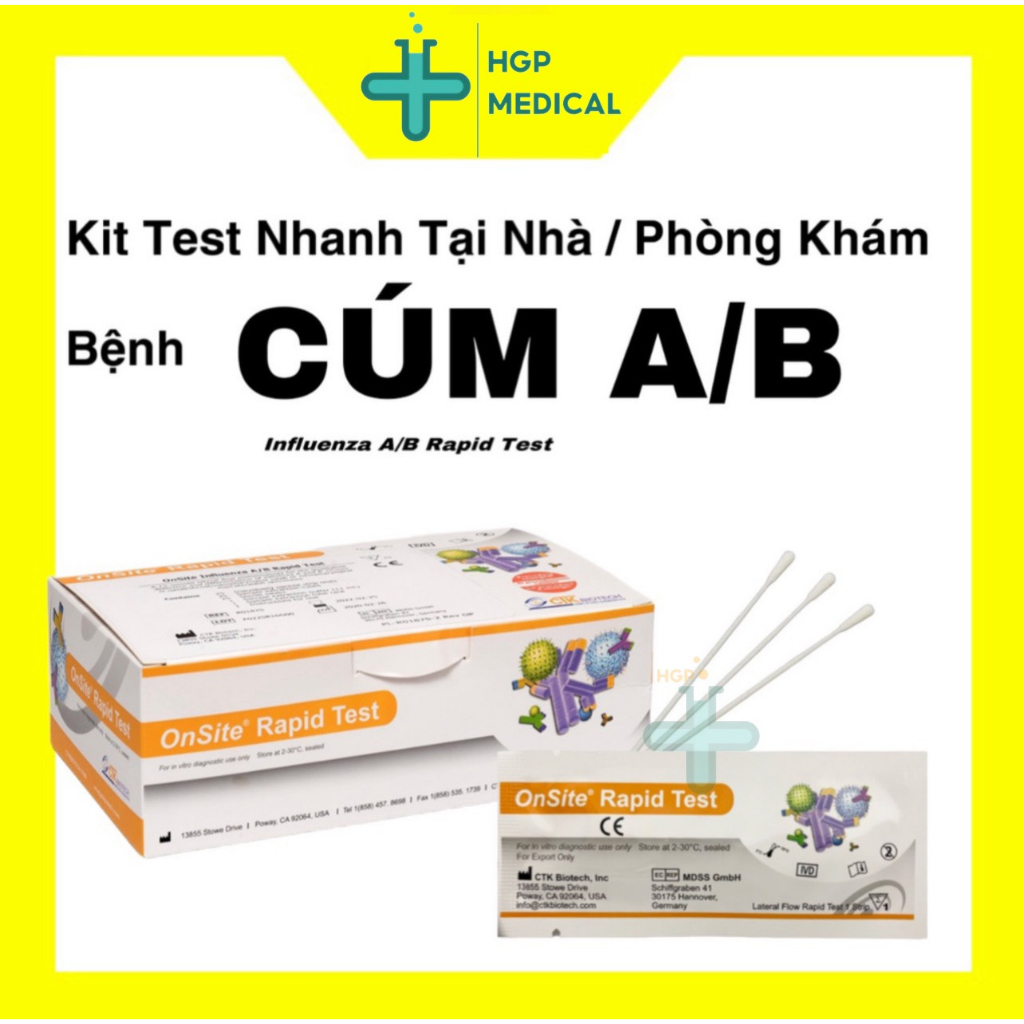 Bộ test Cúm A, cúm B, kit test Nhanh Influenza A/B (kháng nguyên) CTK ...