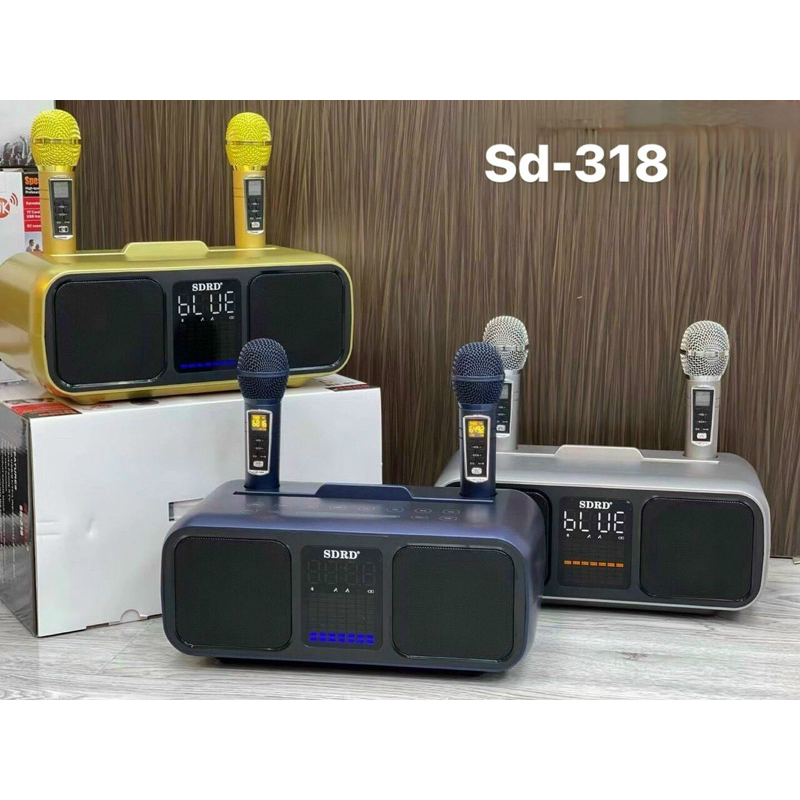 Loa bluetooth SD-318 hiệu ứng đèn LED kèm 2 micro karaoke không dây | Shopee Việt Nam