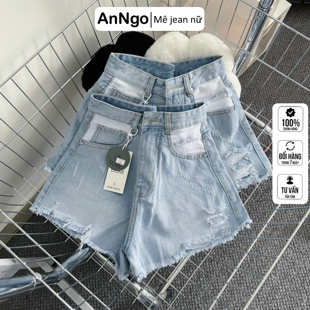 Quần short jean nữ lưng cao cách điệu túi, chất jean denim thời trang ...