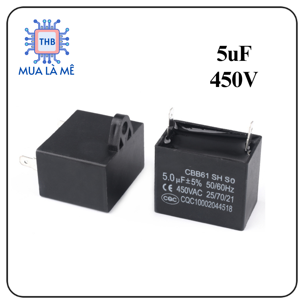 Tụ quạt 5uF 450VAC CBB61 2 chân cắm jack | Shopee Việt Nam