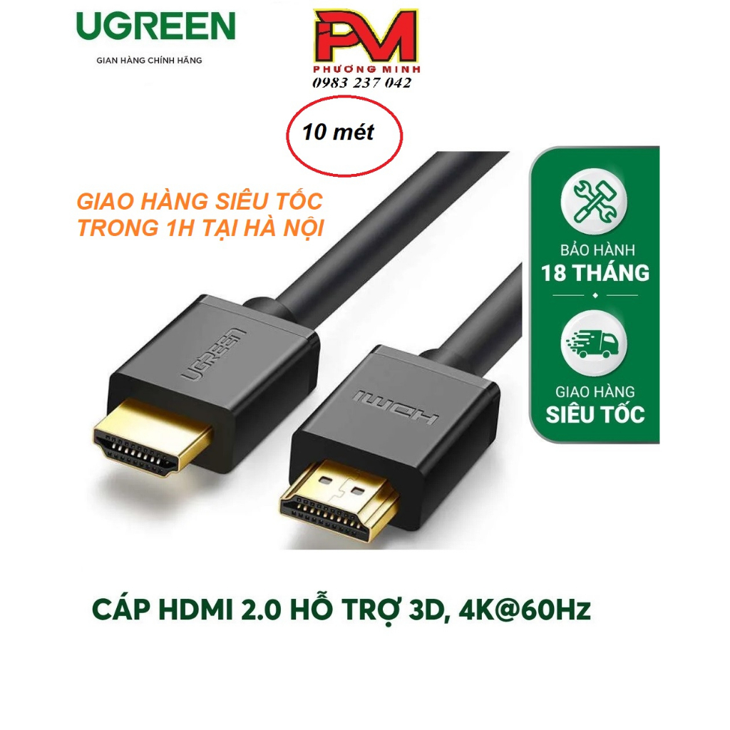 Cáp HDMI 10m Ugreen 10110 CAO CẤP hỗ trợ 3D, 4K*2K full HD 1080 - Hàng chính hãng | Shopee Việt Nam