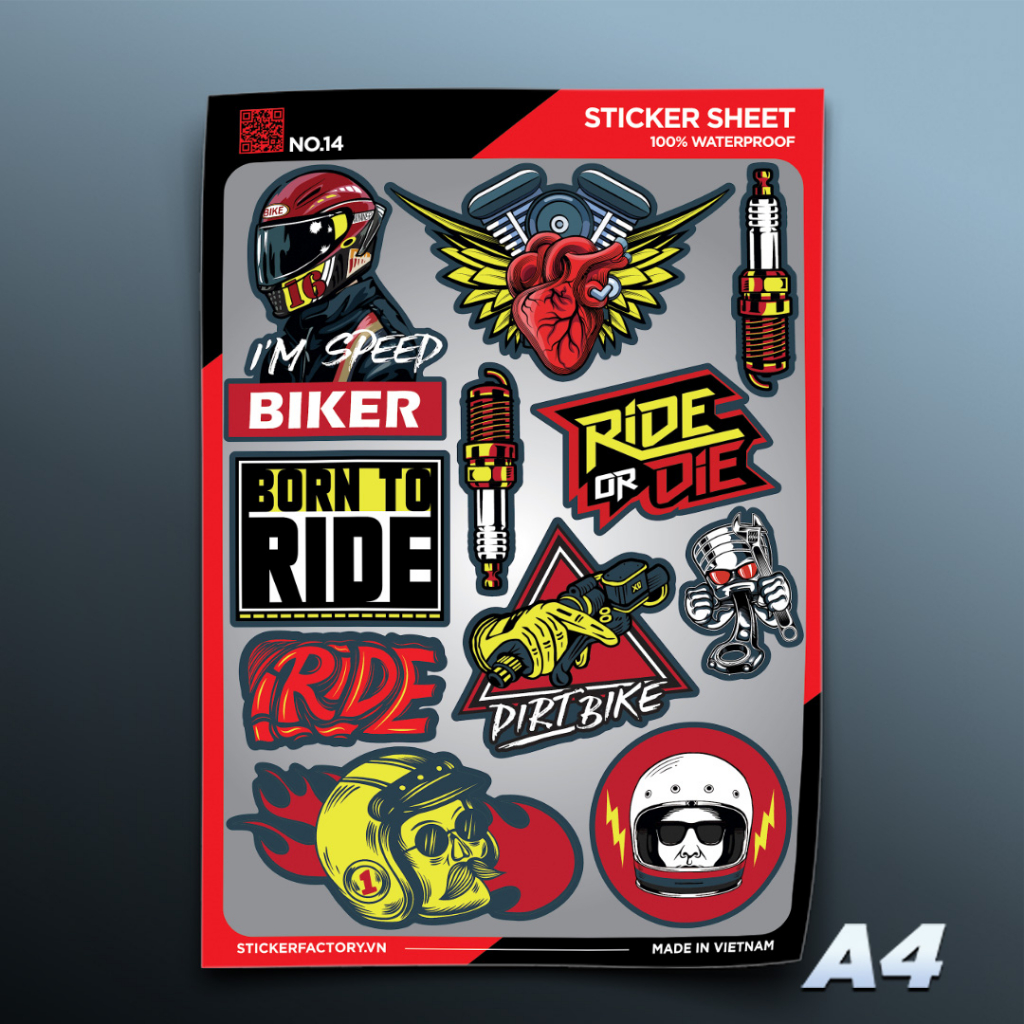 NO.14 Biker - Sticker Sheet A4 hình dán cao cấp chống thấm nước ...