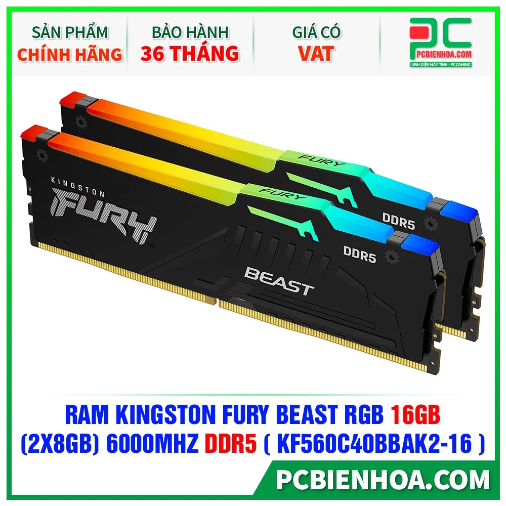 RAM KINGSTON FURY BEAST RGB 16GB (2X8GB) 6000MHZ DDR5 ( KF560C40BBAK2 ...