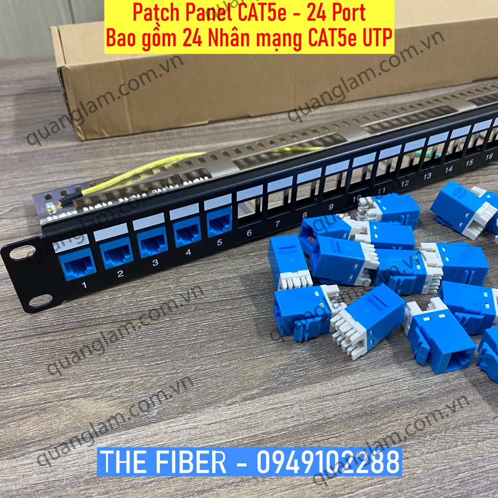 Patch Panel CAT5e 24Port UTP (Bao gồm 24 Nhân mạng CAT5e UTP màu xanh ...