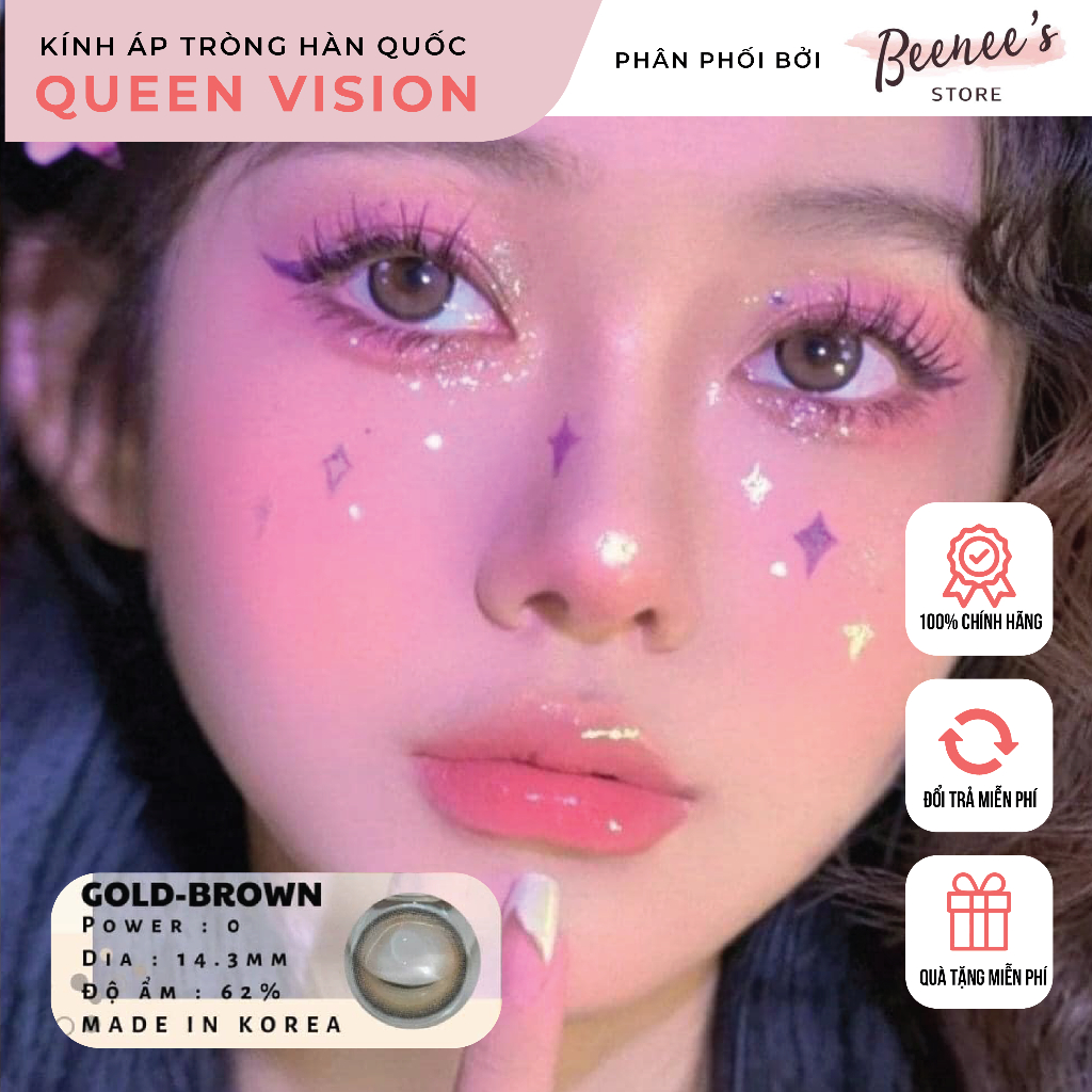 [CHÍNH HÃNG] Kính áp tròng Queen Vision GOLD BROWN - Lens Hàn chính hãng | Shopee Việt Nam